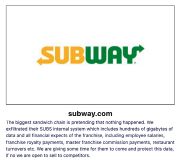 Subway Sandwich Chain Investigating Ransomware Group's Claims ...