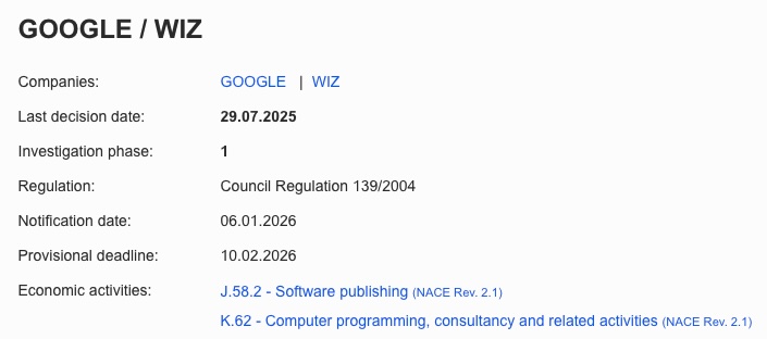 EU Sets February Deadline for Verdict on Google's $32B Wiz Acquisition ...